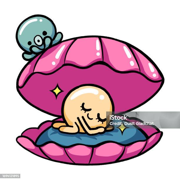 Mutiara Tidur Lucu Dalam Ilustrasi Cangkang Terisolasi Di Atas Putih