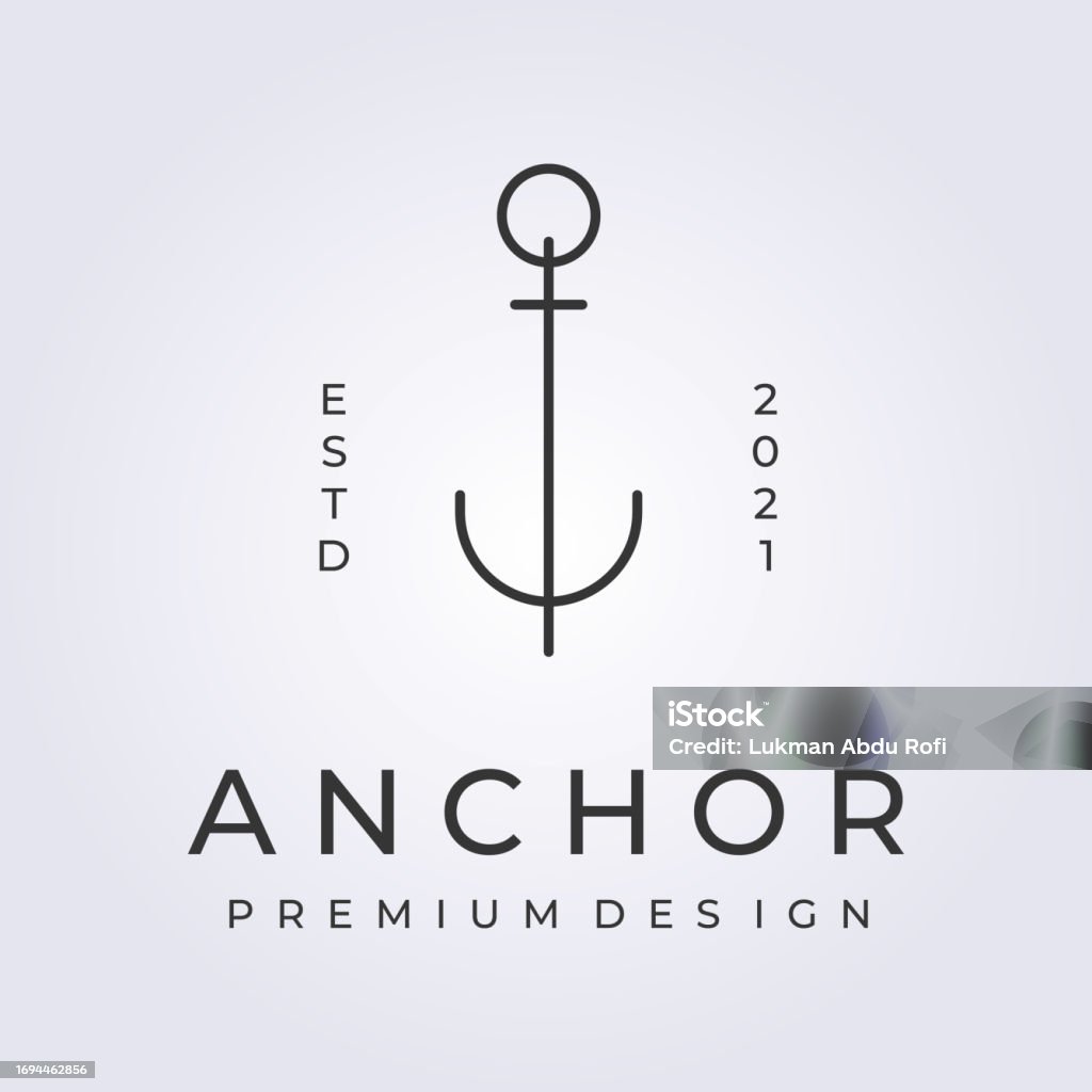 Jangkar Bahari Ikon Logo Simbol Seni Garis Template Tanda Laut Desain