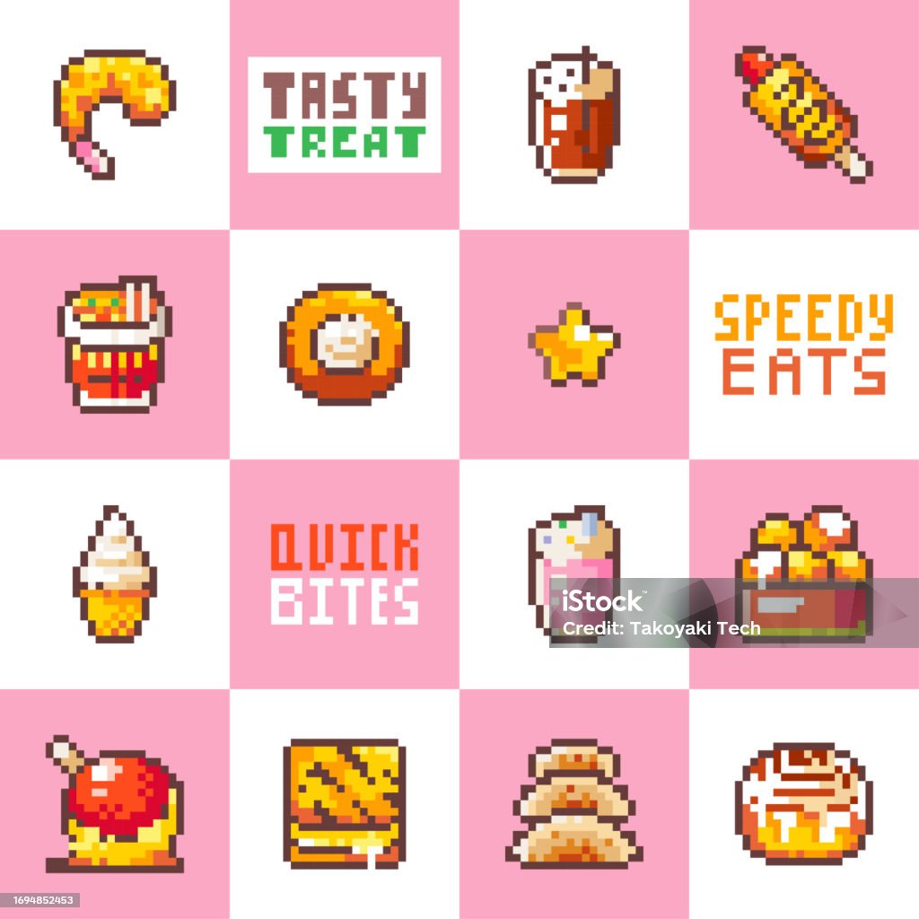 Retro Pixel Art Retro Fast Food Seamless Patterns 8bit Noodles Nuggets ... Retro Pixel Art Retro Fast Food Seamless Patterns 8bit Noodles Nuggets ...