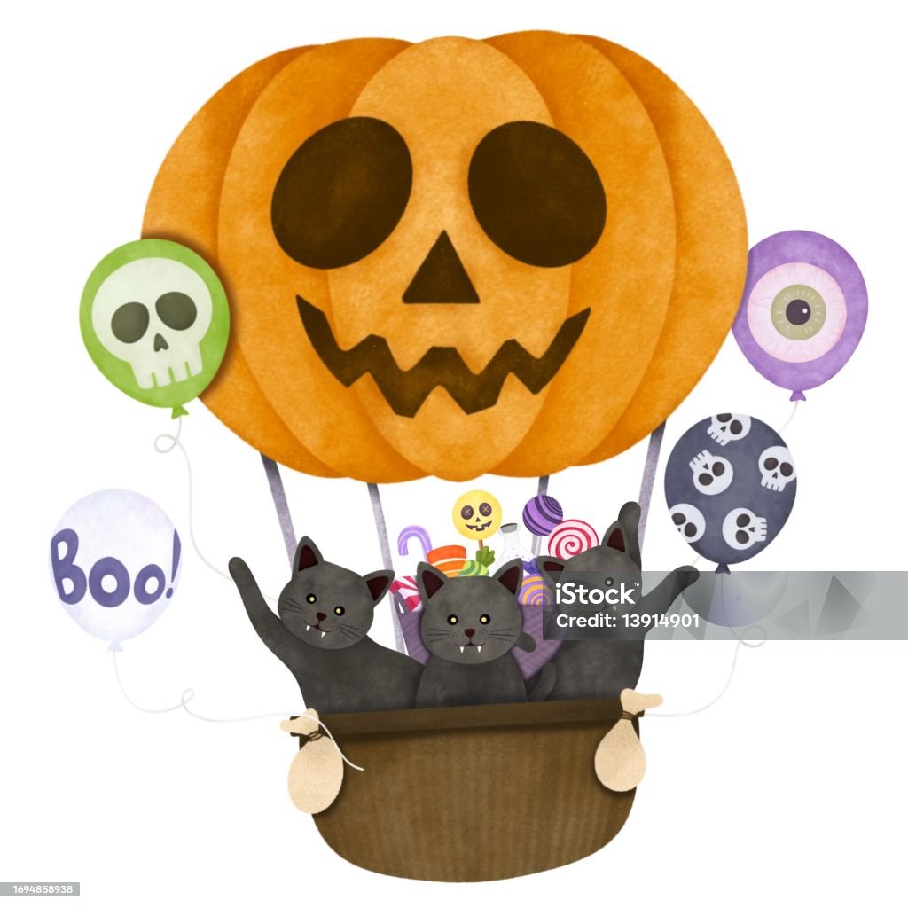 Halloween Cute Black Cat Cartoon Characters Stock Illustration