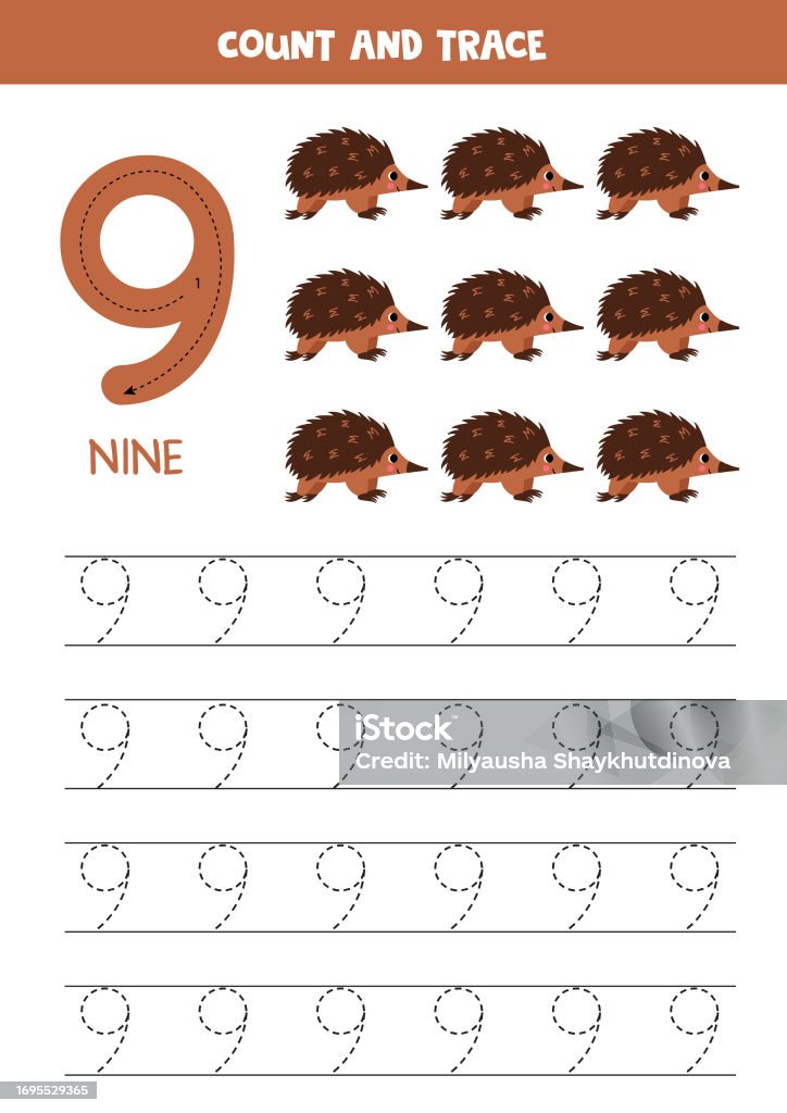Trace Numbers Number 9 Nine Cute Cartoon Echidna Stock Illustration ... Trace Numbers Number 9 Nine Cute Cartoon Echidna Stock Illustration ...
