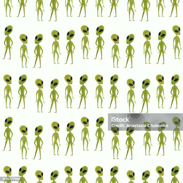 Extraterrestres Hommes Verts Illustration À Laquarelle Dans Le Style
