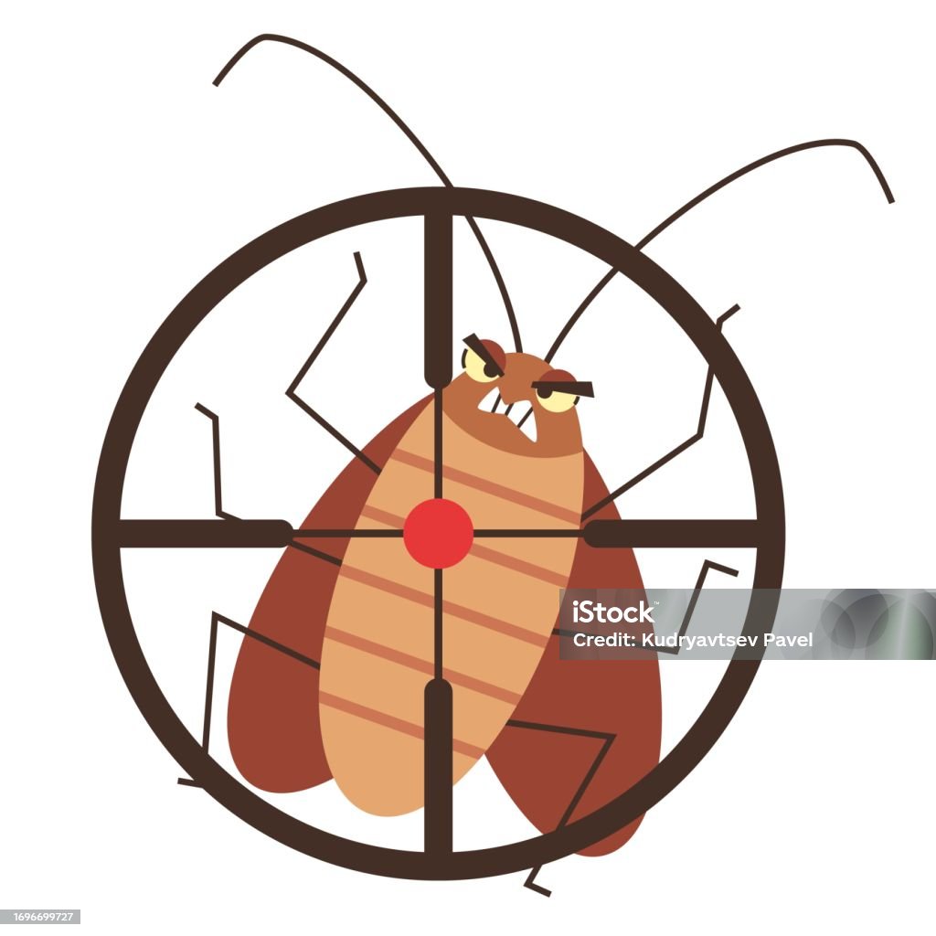 Cockroach Under Target Sign Cartoon Flat Vector Illustration Isolated