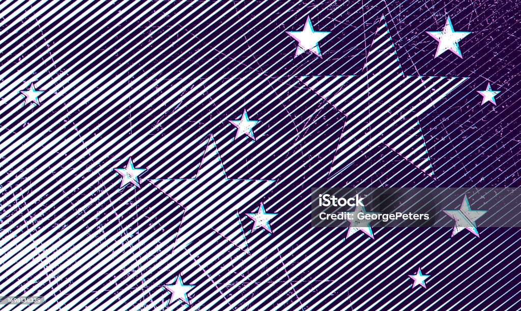 American Flag With Grunge Image Technique And Glitch Technique Stock