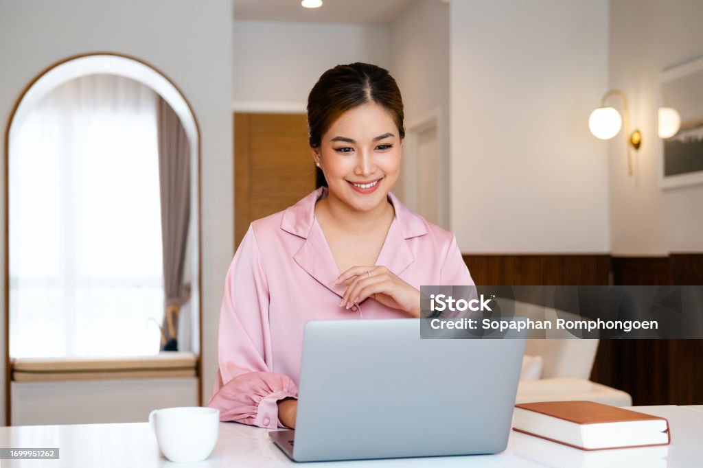 Young Cheery Happy Positive Cute Beautiful Business Woman Sit In Home