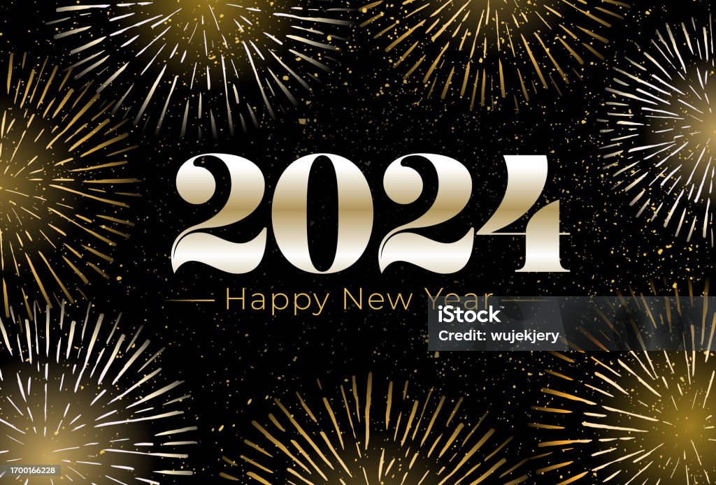 Carte Bonne Année 2024 Avec Feu Dartifice Vecteurs Libres De Droits Et