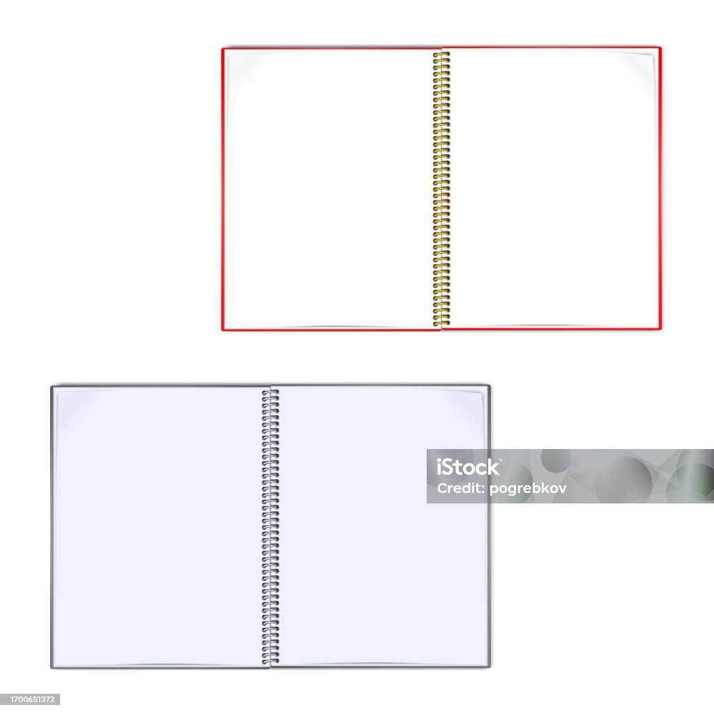 Open Wire Bound Notebook Vector Mockup Metal Spiral Notepad Blank White