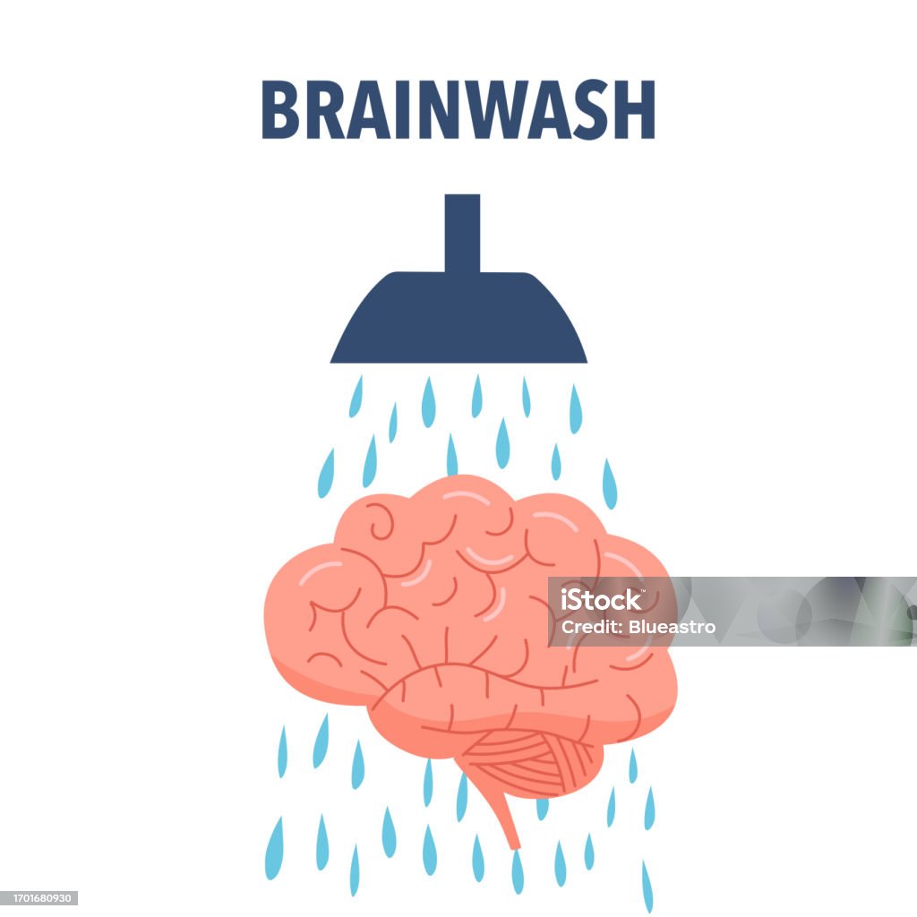 Brainwashing Concept Vector Illustration Showering On Human Brain In