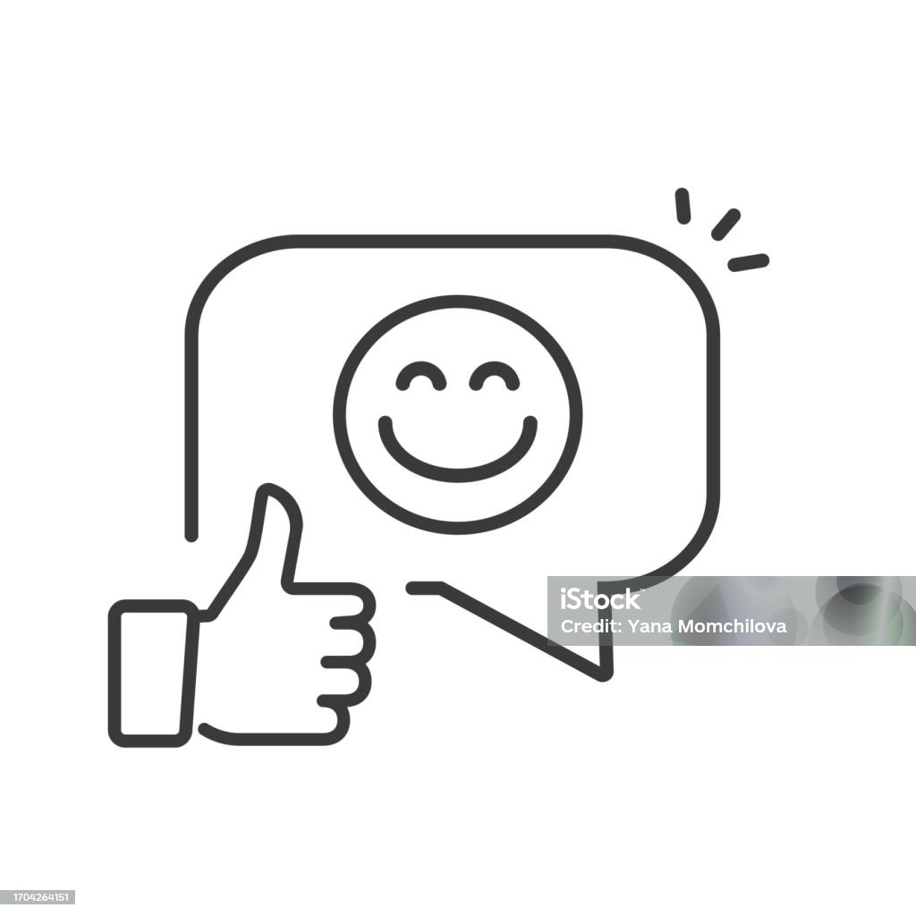 Smile Face Speech Bubble And Thunb Up Symbol Stock Illustration