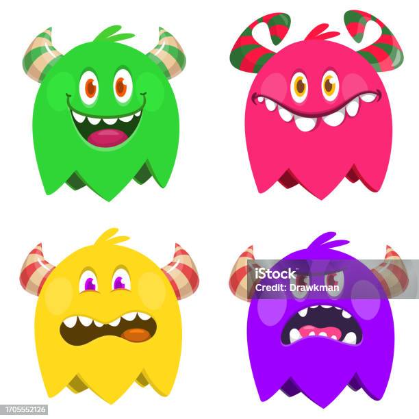 Monster Kartun Lucu Diatur Dengan Ekspresi Wajah Yang Berbeda Ilustrasi