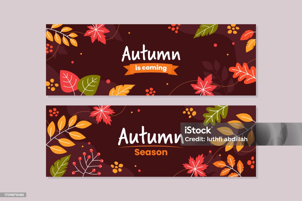 Autumn Season Banner Template Collection Set Stock Illustration