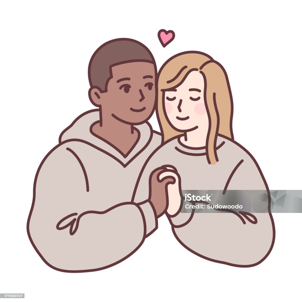 Cute Mixed Race Couple In Love Holding Hands Stock Illustration