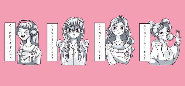 Vetores De Anime Mangá Bonito Kawaii Meninas Personagens Posters