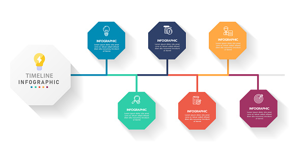 Infographie 6 Étapes Diagramme Chronologique Moderne Avec Feuille De