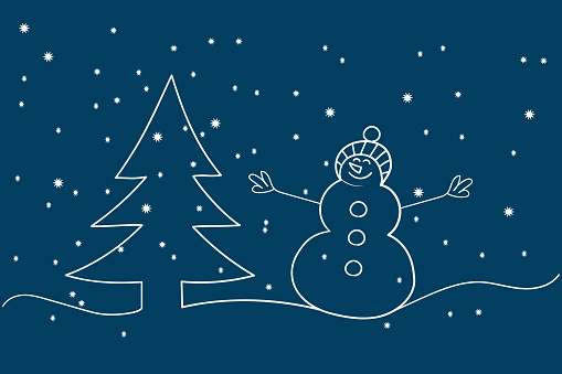 Dessin Continu Dun Arbre De Noël Et Dun Bonhomme De Neige Avec Un