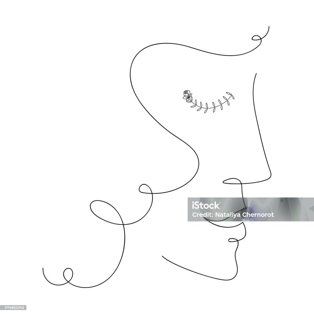 Abstract Female Portrait In Profile Drawn By One Line Sketch Beautiful