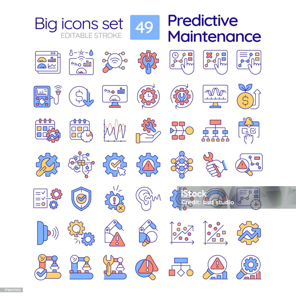 Colorul Big Line Icons Representing Predictive Maintenance Stock ... Colorul Big Line Icons Representing Predictive Maintenance Stock ...