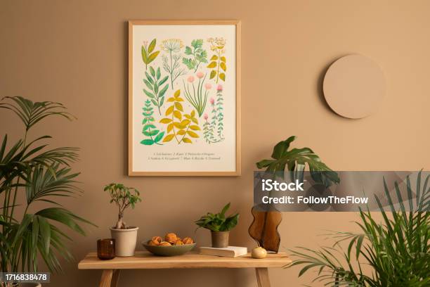 Komposisi Kreatif Interior Ruang Tamu Dengan Bingkai Poster Mock Up