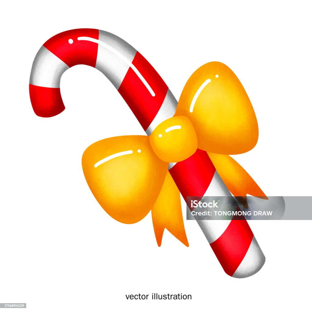 Candy Cane With Ribbon Vector Illustration Stock Illustration