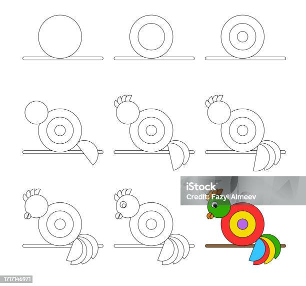 Arbeitsblatt Einfache Anleitung Zum Zeichnen Von Cartoonpapagei Stock ... Arbeitsblatt Einfache Anleitung Zum Zeichnen Von Cartoonpapagei Stock ...