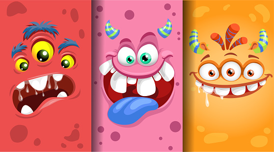 Cartoon Monster Emotions Faces Set Cute Monster Faces With Different