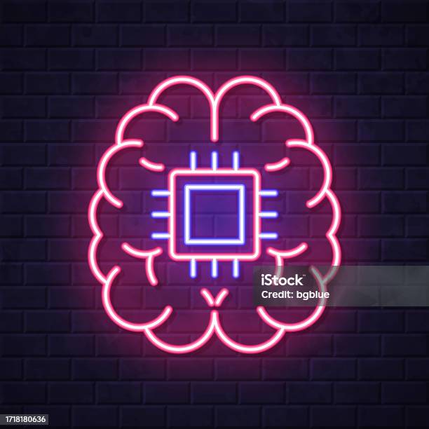 Implan Chip Otak Ikon Neon Bersinar Di Latar Belakang Dinding Bata ... Implan Chip Otak Ikon Neon Bersinar Di Latar Belakang Dinding Bata ...