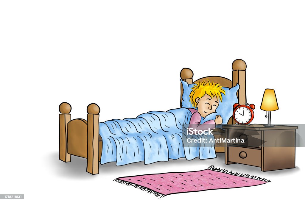 Illustration Of Sleepless Man Lying In His Bed And Finally Fell Asleep