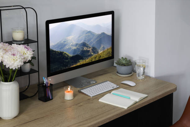 Free Stock Photo of Elegant office desk with computer setup | Download ...