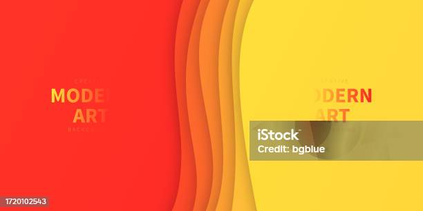 Orange Abstract Wave Shapes Paper Cut Background Trendy 3d Design Stock