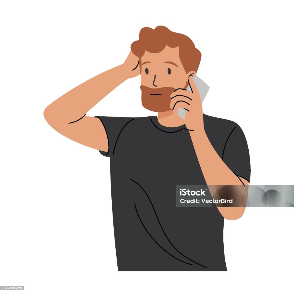 Modern Young Man Chatting On Mobile Phone Sad Upset Man During