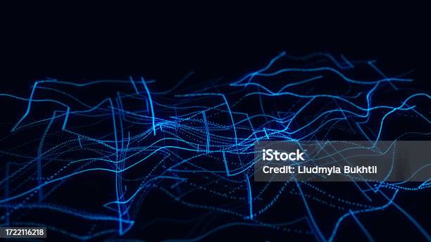 Gelombang Biru Dengan Titiktitik Gerak Latar Belakang Digital Abstrak