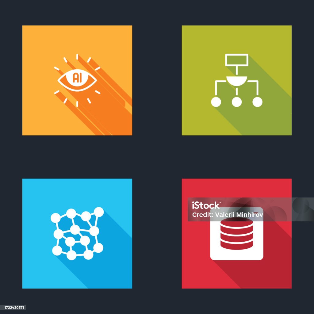 Set Artificial Intelligence Ai Algorithm Neural Network And Server Data Icon Vector Stock