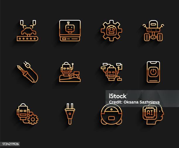 Set Line Robot Setting Electric Plug Robotic Robot Arm On Factory ... Set Line Robot Setting Electric Plug Robotic Robot Arm On Factory ...