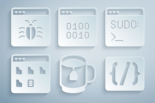 Set Cup Of Tea With Tea Bag Code Terminal Browser Files Programming Language Syntax Binary Code