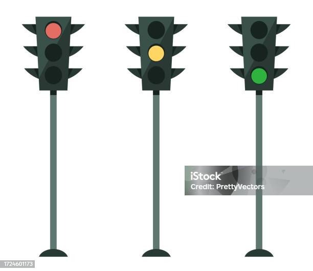 Lampu Lalu Lintas Semaphore Sinyal Jalan Yang Berbeda Terisolasi Set