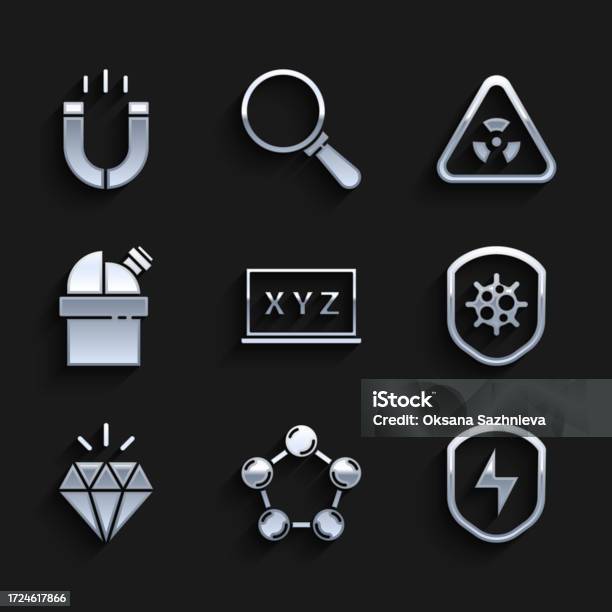 Set Xyz Coordinate System Molecule Secure Shield With Lightning Shield Protecting From Virus