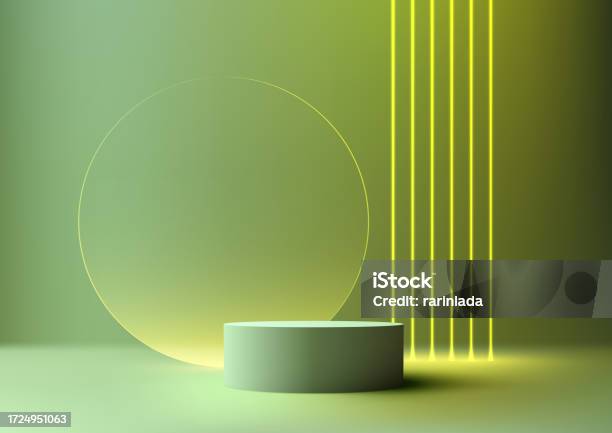 3d Realistis Gaya Modern Kosong Warna Hijau Podium Berdiri Dekorasi