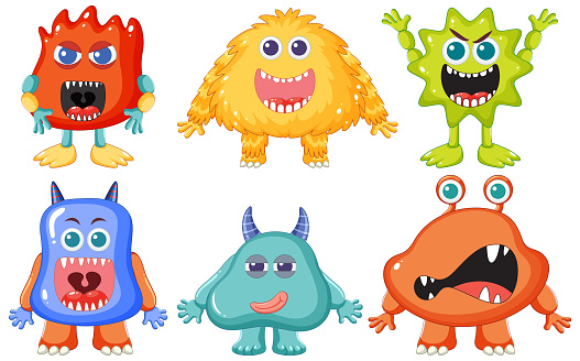 Cute Alien Monsters Cartoon Characters Set Stock Illustration
