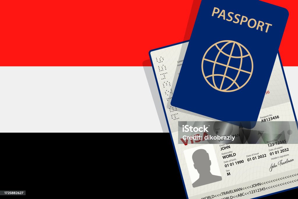 Visa To Yemen And Passport Yemeni Flag Background Vector Illustration Stock Illustration
