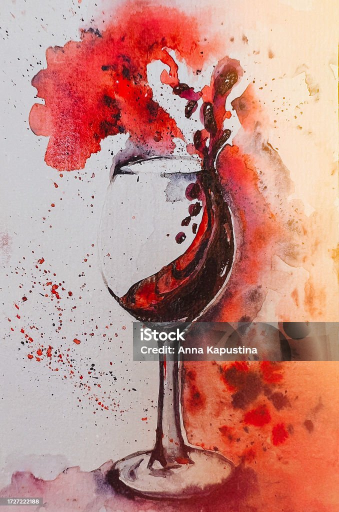 Watercolor Drawing Of A Red Wine Glass Stock Illustration Download