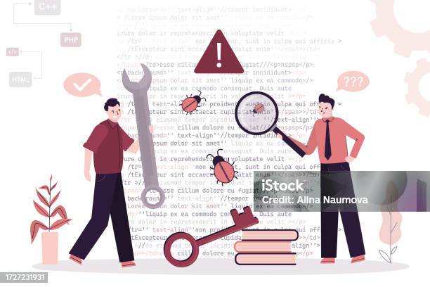 Programmer Tester Teamwork Of Male Characters Software Developers Finding Program Bugs And