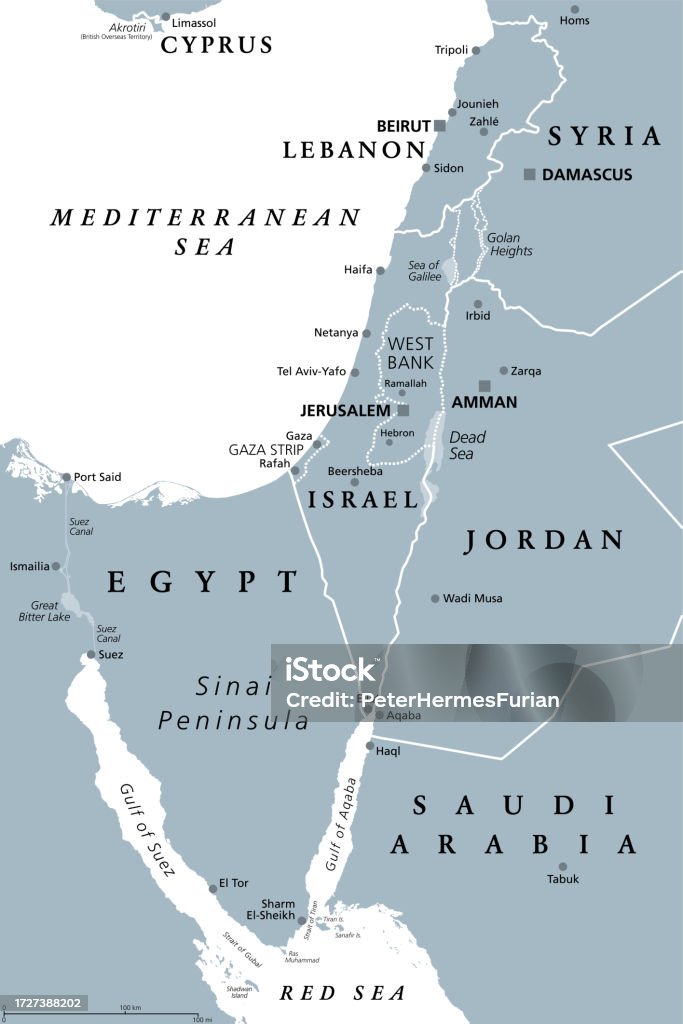 Ilustración De Israel Y La Península Del Sinaí El Sur Del Levante Mapa