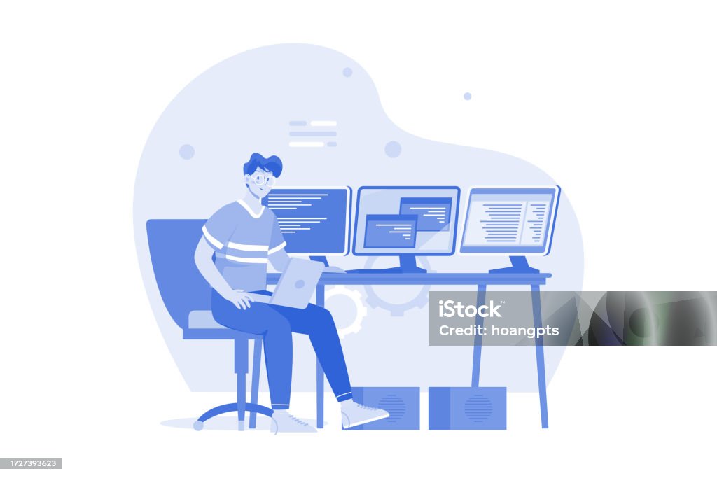 Man Coder Development Programming Computer Stock Illustration