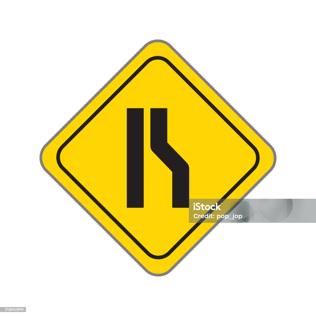 La Route Se Rétrécit Panneau De Signalisation Isolé Sur Blanc