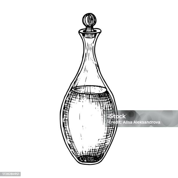Botol Kaca Ilustrasi Vektor Yang Digambar Tangan Dari Teko Transparan