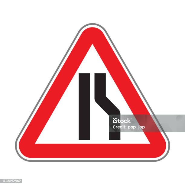 La Route Se Rétrécit Panneau De Signalisation Isolé Sur Blanc