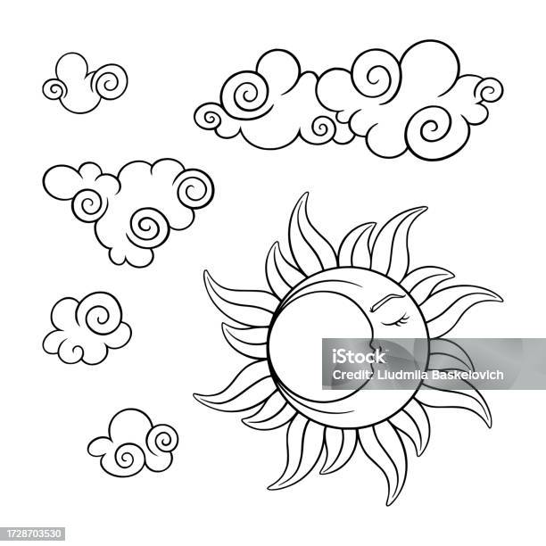 Tarot Moon And Clouds Esoteric Set Wicca Tarot Elements With Crescent ... Tarot Moon And Clouds Esoteric Set Wicca Tarot Elements With Crescent ...