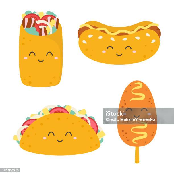 Illustration Vectorielle De Dessin Animé Kawaii Fastfood Vecteurs