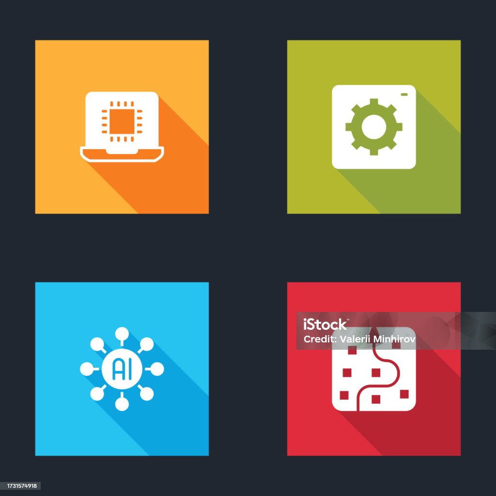 Set Processor Cpu Computer Api Interface Neural Network And Icon Vector Stock Illustration