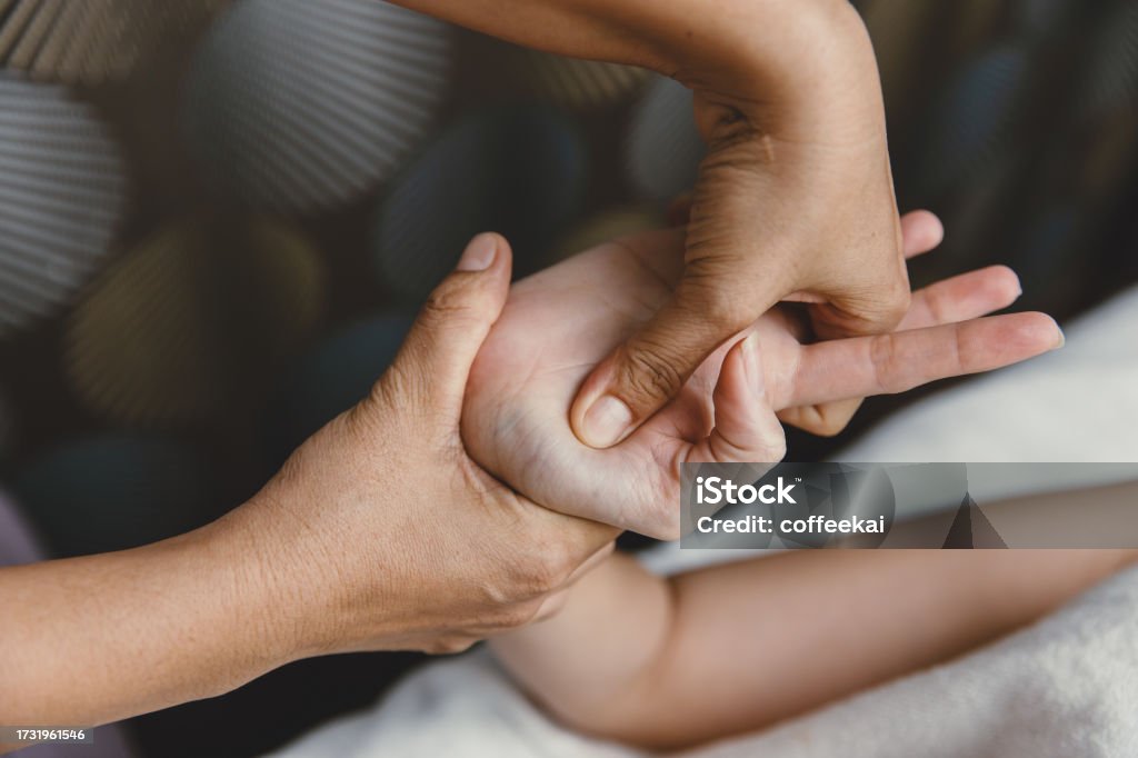 Process Of Hand Massage Wrist Knuckle Tendon Stretching And Acupressure For Relaxation And